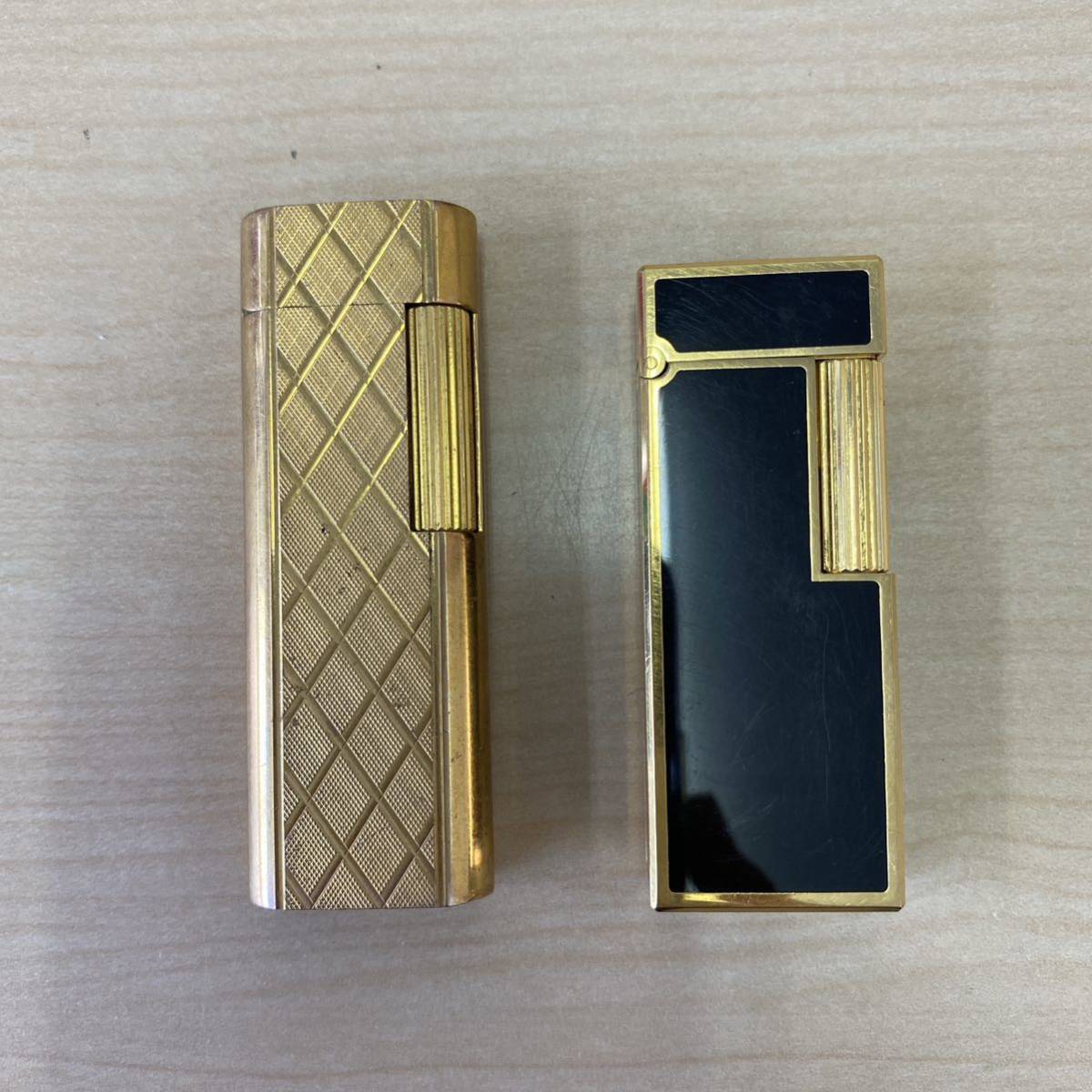 TS1024 MARUMAN マルマン ガスライター2点 まとめ ゴールドカラー ブラック 石なし 着火未確認 キズあり 汚れあり ...
