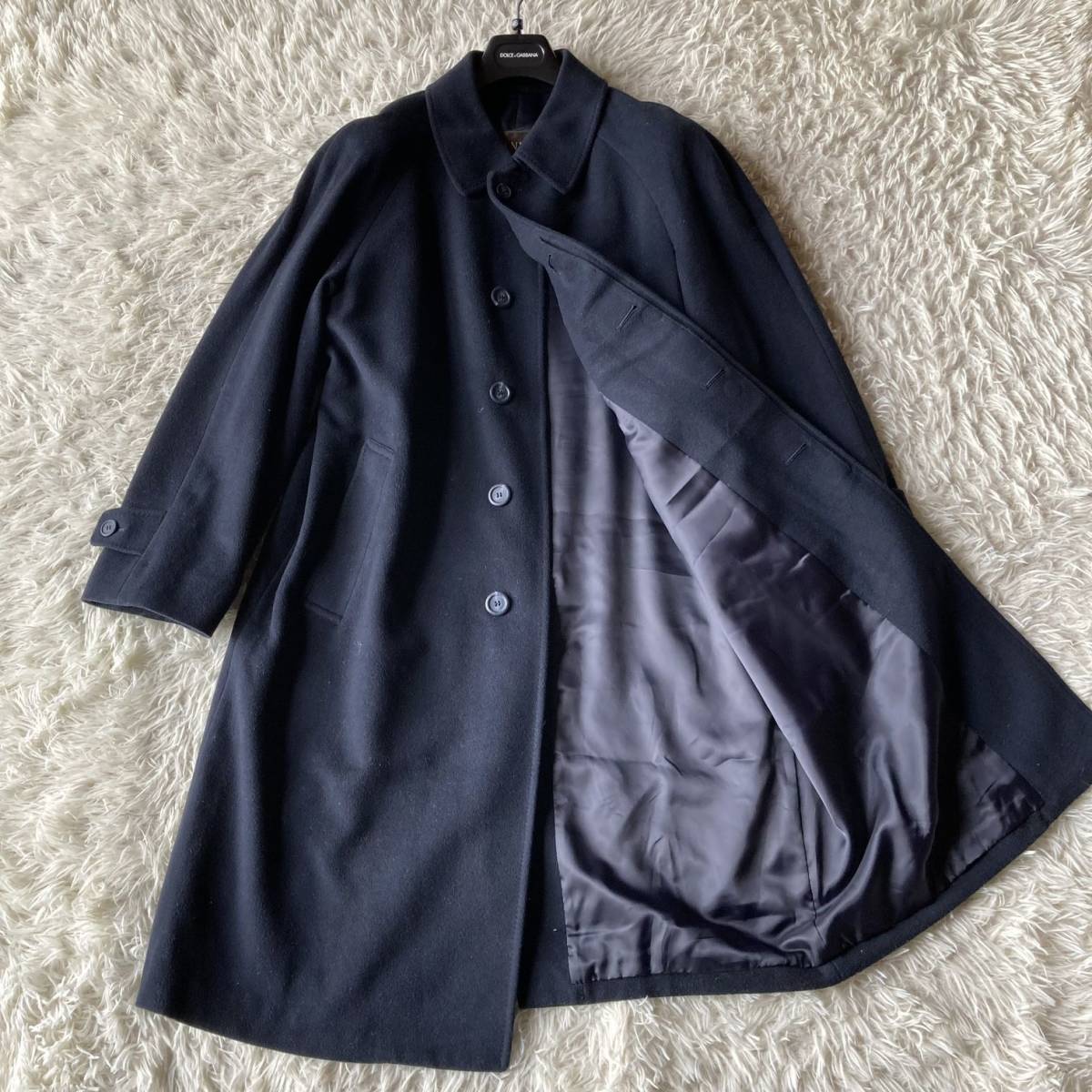 サイズS M 一級品 サンヨーコート/SANYO COAT 最高級羊毛生地 カシミヤタッチウールステンカラーコート ネイビー(ステンカラー ...