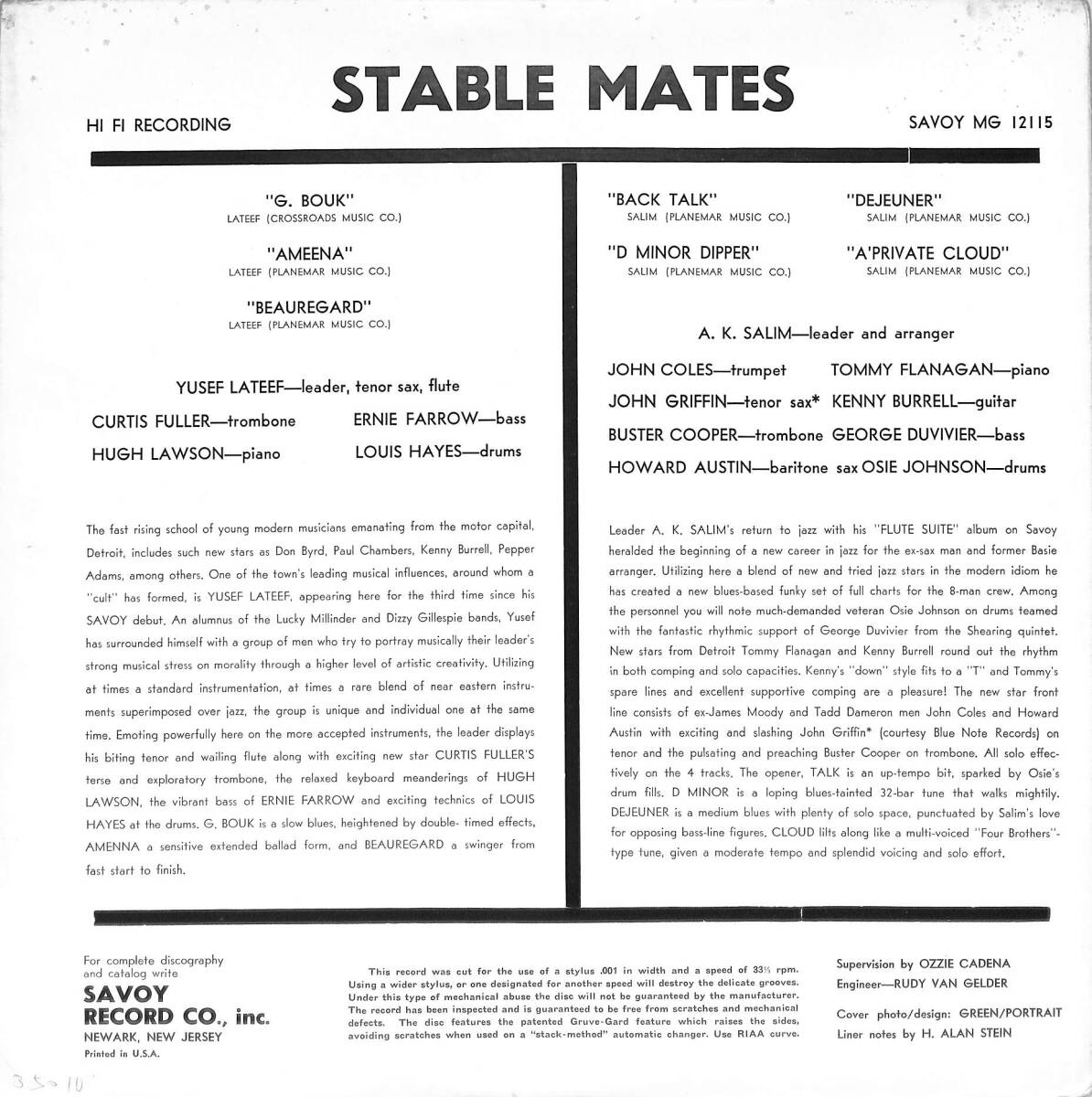 A00602439/LP/ユセフ ラティーフ / A.K.サリム Stable Mates MG-1211J ハードバップ(ジャズ一般)｜売買 ...