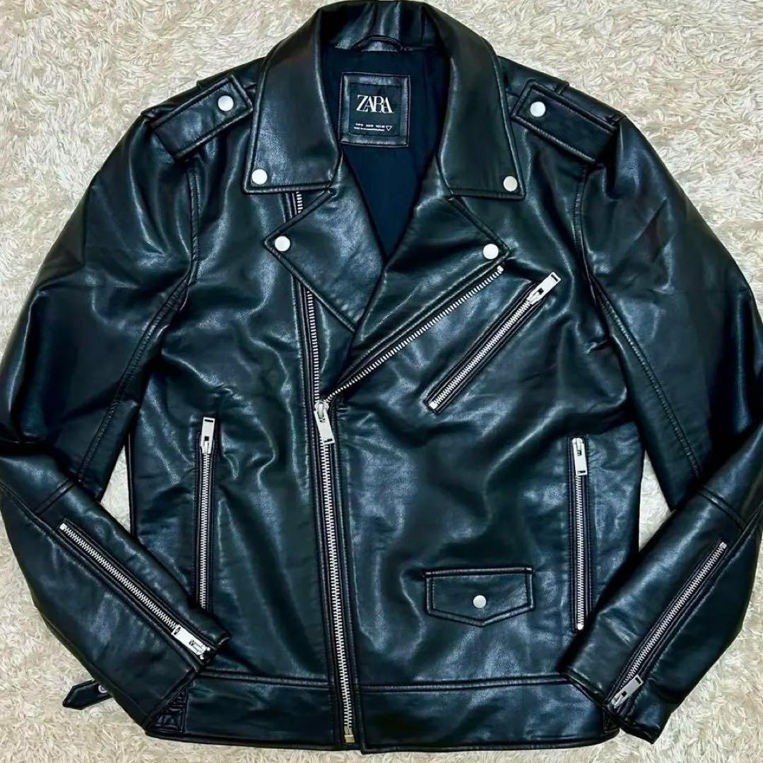 A847 / Lサイズ相当 ザラ ダブルライダースジャケット ブラック 極上レザー ブラック ブルゾン ZARA MAN マン メンズ光沢感 ツヤ艶(Lサイズ)｜売買されたオークション情報 ...