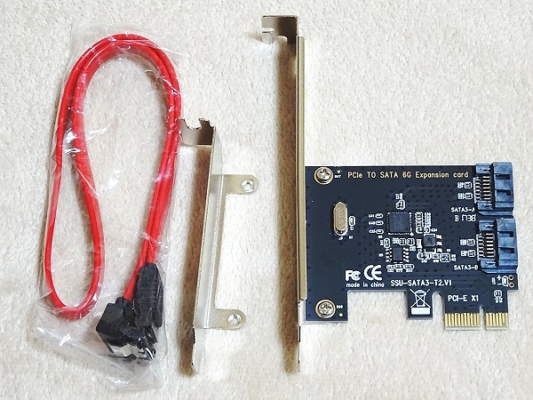 ASMedia ASM1061 2ポート SATAインタフェースボード PCI-E x1 ロープロファイルブラケット付 6Gbps SATA3 ...