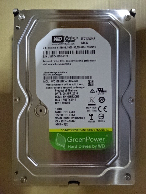 高耐久モデル/使用10時間/WesternDigital WD10EURX/1.0TB/HDD/AV-GP(1TB～)｜売買されたオークション ...