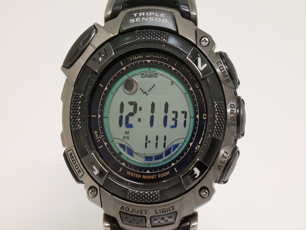 可動品 カシオ/CASIO プロトレック PRG-130T トリプルセンサー タイドグラフ チタン デジタル タフソーラー メンズ腕時計 ...