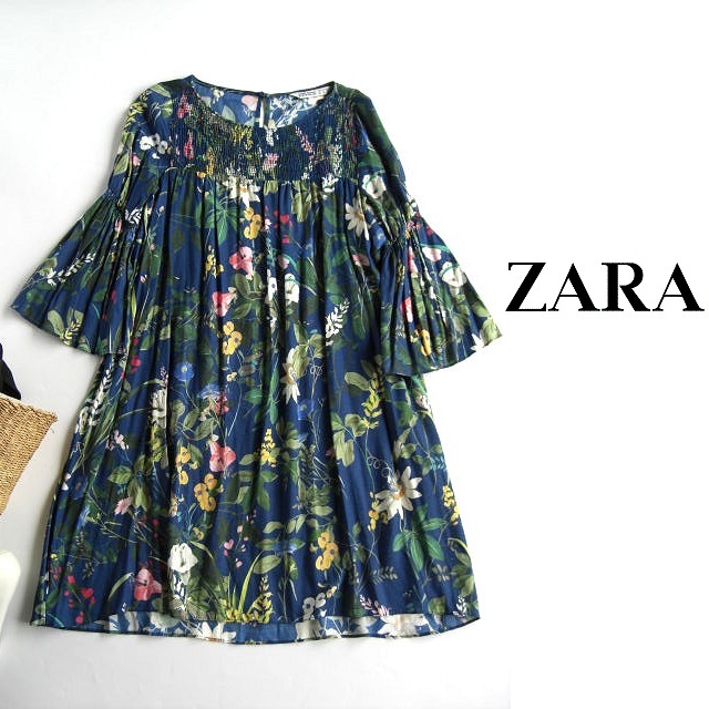 ZARA BASIC ザラベーシック ボタニカルプリントネイビー ブルーワンピースEUR XS USA XS MEX 24 えみりsan(ワンピース)｜売買されたオークション情報、yahooの ...