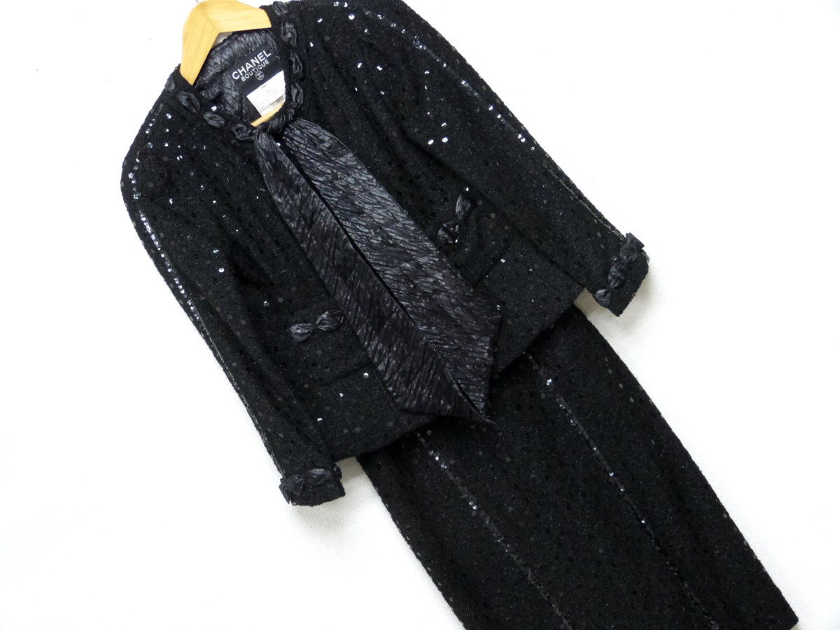 2512 シャネル 本物 38 スパンコール ジャケット スカート スーツ セットアップ 黒(スーツ(ミニスカート))｜売買されたオークション ...