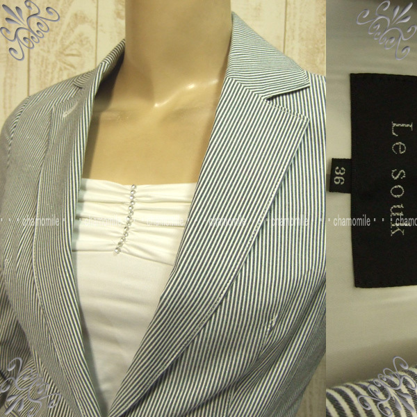 Le souk ルスーク サイズ36 キラキラ ストライプ柄 1ボタンジャケット グレー 定番活用 重ね着 美シルエット ロールUP 寒さ対策 小顔(テーラードジャケット、ブレザー)｜売買され ...