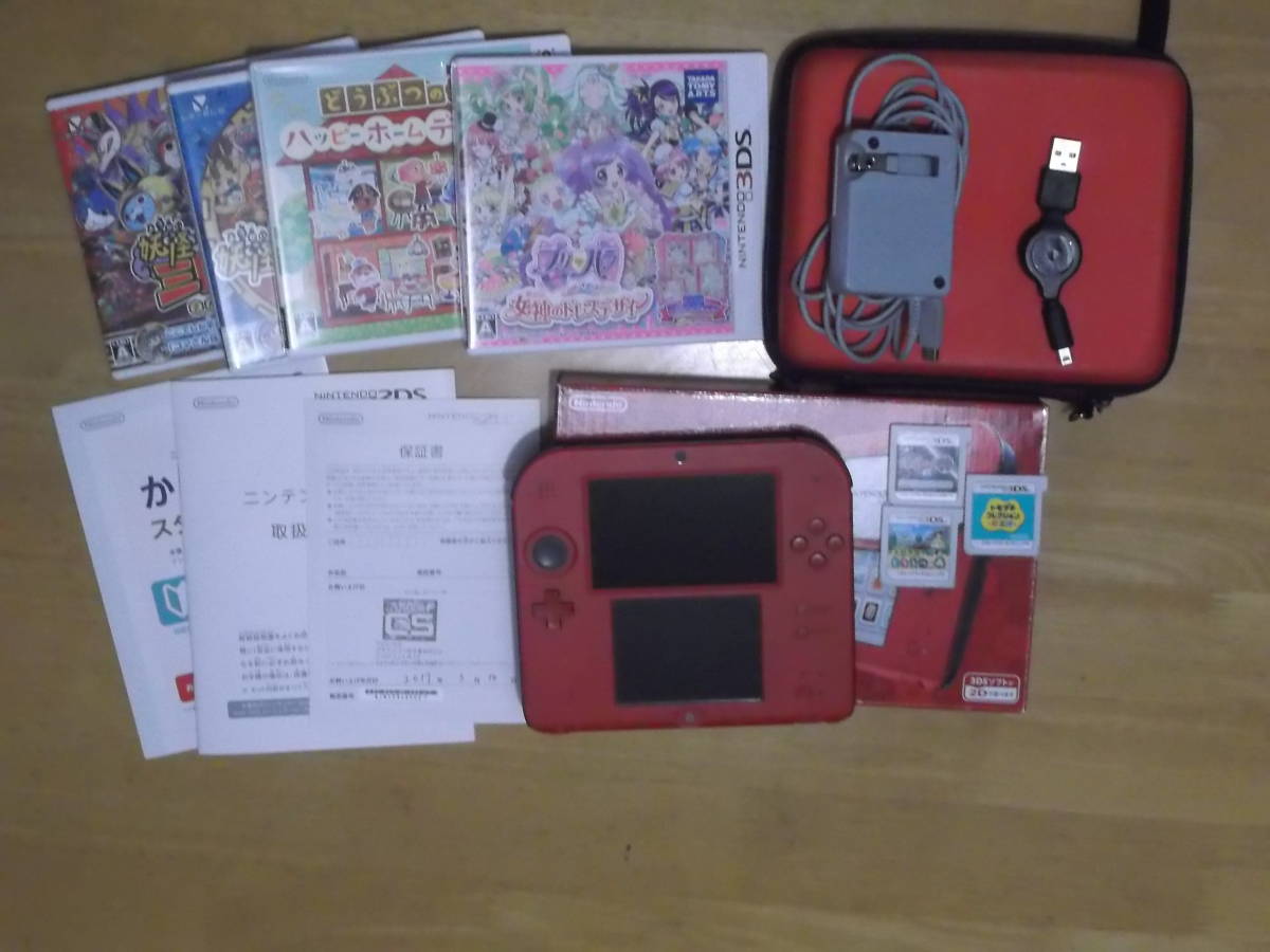 Nintendo 任天堂 2DS RED 赤 ソフト7本付き 完動品 プリパラ とびだせどうぶつの森 トモダチコレクション 妖怪ウォッチ ...