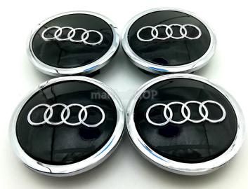 即納 Audi アウディ ホイールキャップ 4個セット 約69mm メタリック ブラック Q5 Q7 A3 A4 A5 A6 A7 A8 TT ...