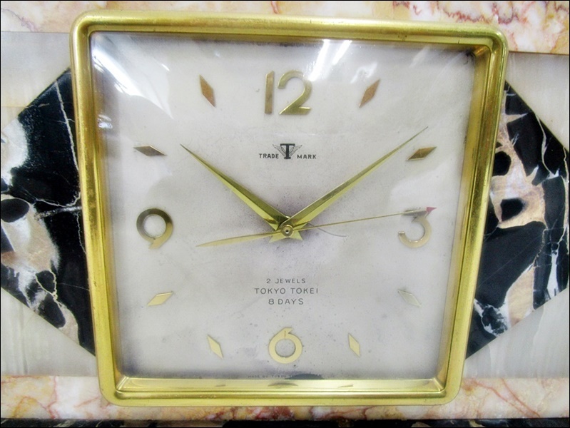 20 111-324676-24 Y トレードマーク TRADE MARK 2 JEWELS TOKYO TOKEI 8 DAYS 置時計 手巻き 大理石 アンティーク系 長111(一般 ...