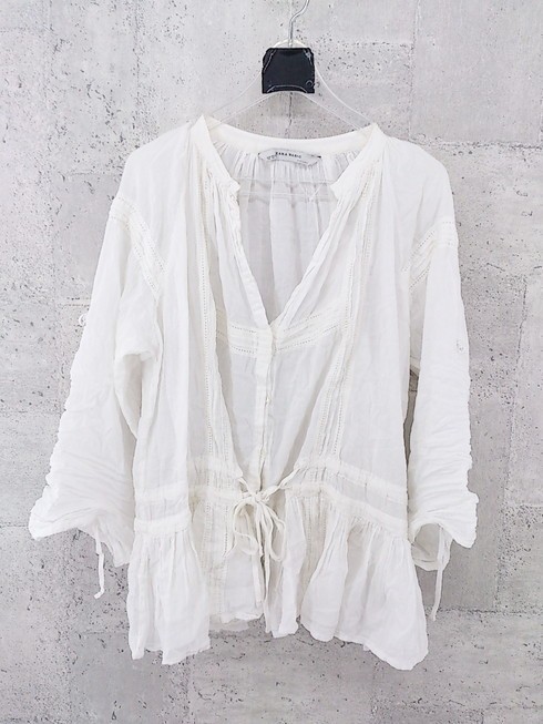 zara basic ザラ ベーシック 長袖 ブラウス カットソー EUR XS USA XS MEX 24 オフホワイト ...