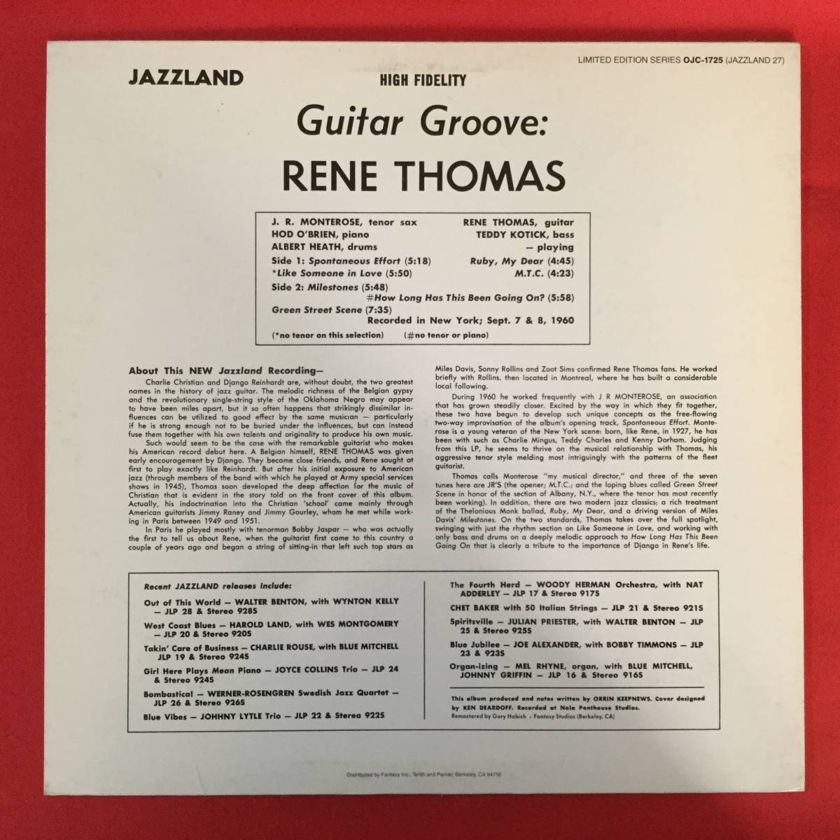 米盤/RENE THOMAS/GUITAR GROOVE/LP OJC-1725 JAZZLAND 27(ジャズ一般)｜売買されたオークション ...