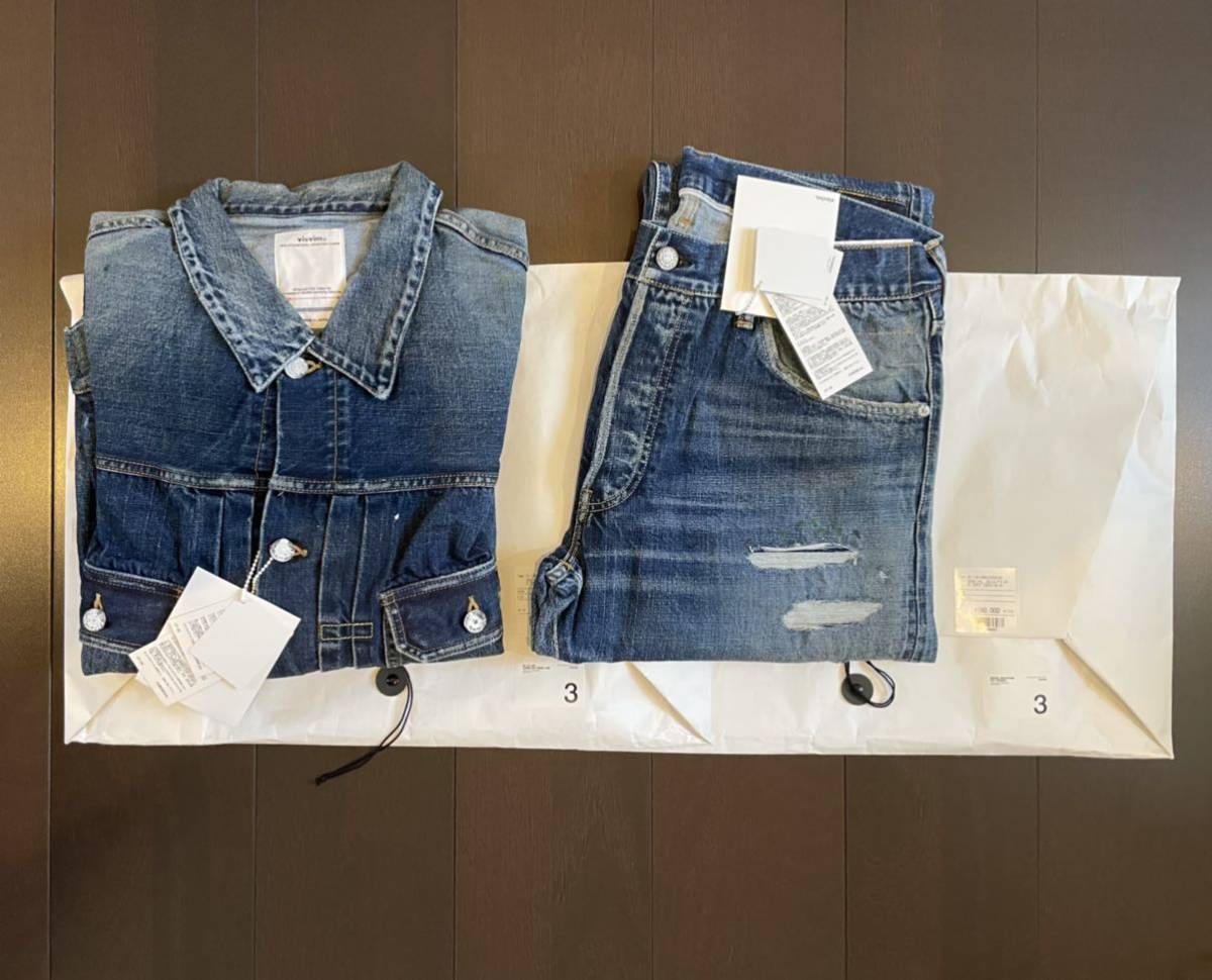 visvim 3 DRY DENIM-5 & 101 JUMBO JKT 3 DMGD-1005 セットアップ KERCHIEF DOWN JKT KOFU STRABLER JUMBO ...
