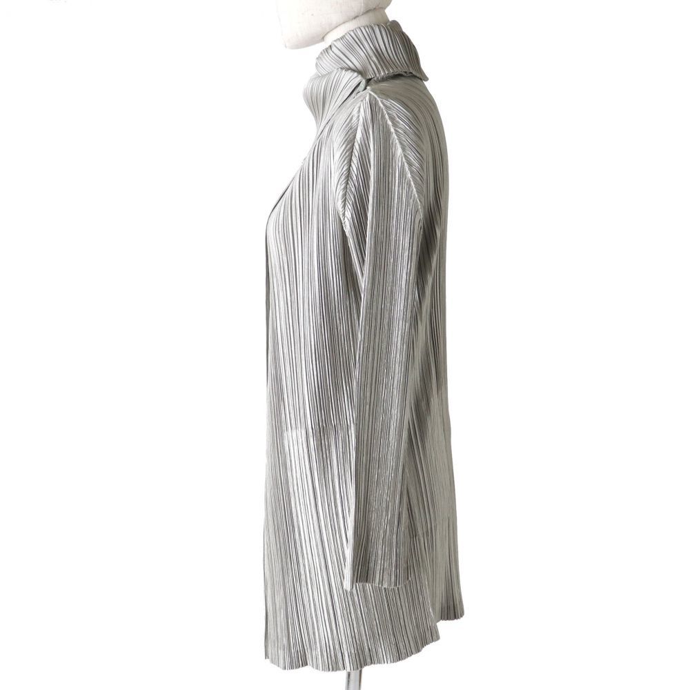 極 正規品 PLEATS PLEASE プリーツプリーズ／イッセイミヤケ PP31-JA102 ハイネック プリーツ ラップコート グレー ...