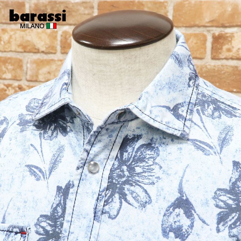 1円 SS/barassi MILANO/48 L サイズ/ワーク調シャツ 綿ツイル デニム風＆花柄プリント アメカジ サーフ 長袖 /青/ブルー/cy205/(Lサイズ)｜売買された ...