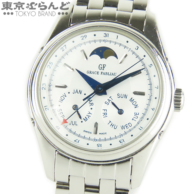101517810 1円 グレースファブリオ GRACE FABLIAU トリプルカレンダー 時計 腕時計 自動巻 メンズ ムーンフェイズ SS M.F.S-03-DDM 難有(3針 ...