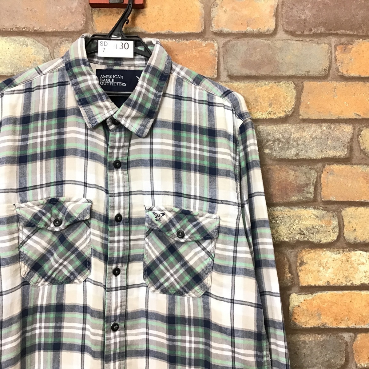 SD7-430 超格安 海外企画品 American Eagle アメリカンイーグル チェック 長袖 ワーク ネルシャツ メンズ L グレー 古着 アメカジ(長袖シャツ)｜売買された ...