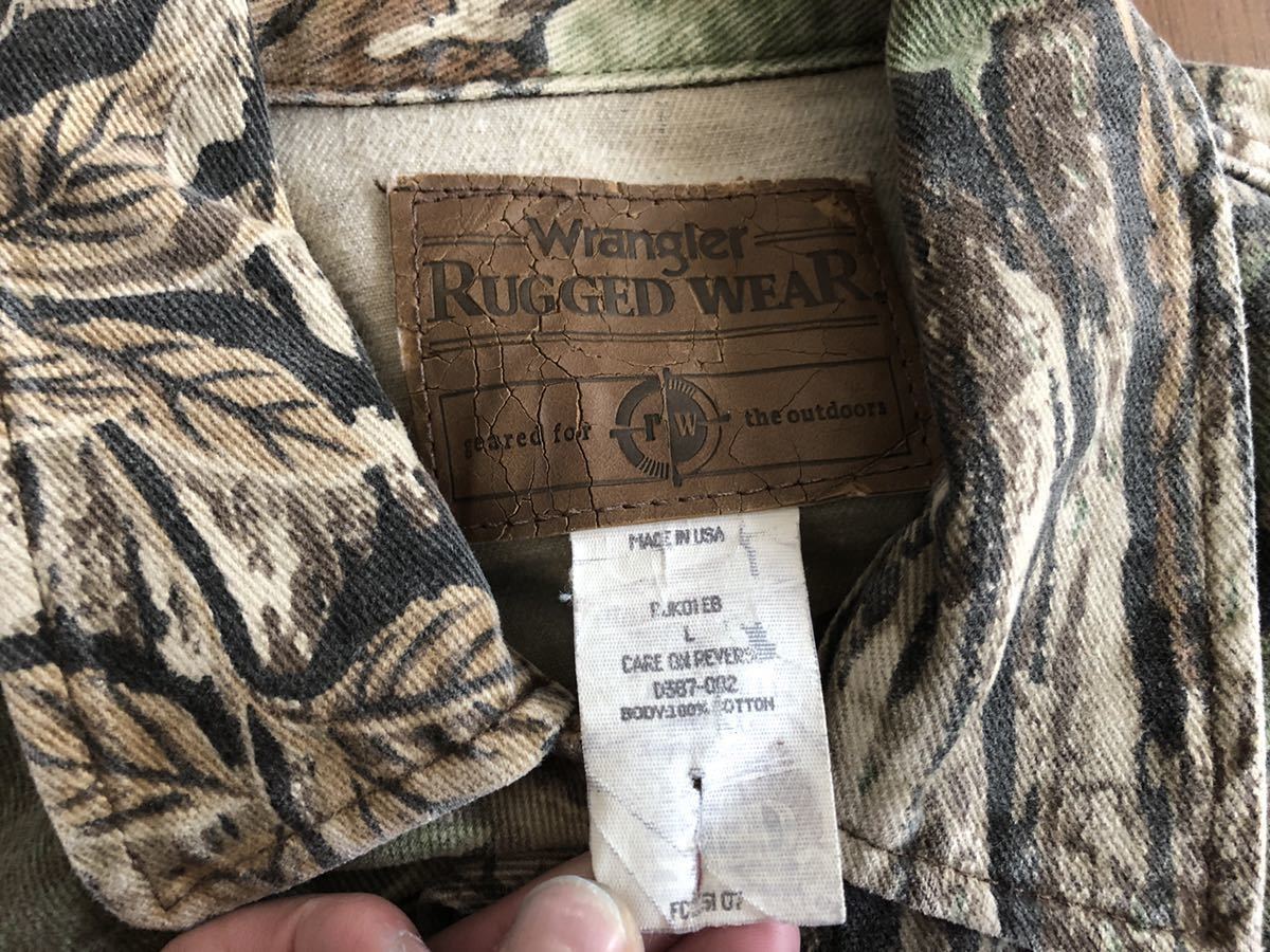 90s WRANGLER rugged wear USA製 迷彩 ジャケット L リアルツリー カモフラ 80s ラングラー gジャン デニム ...