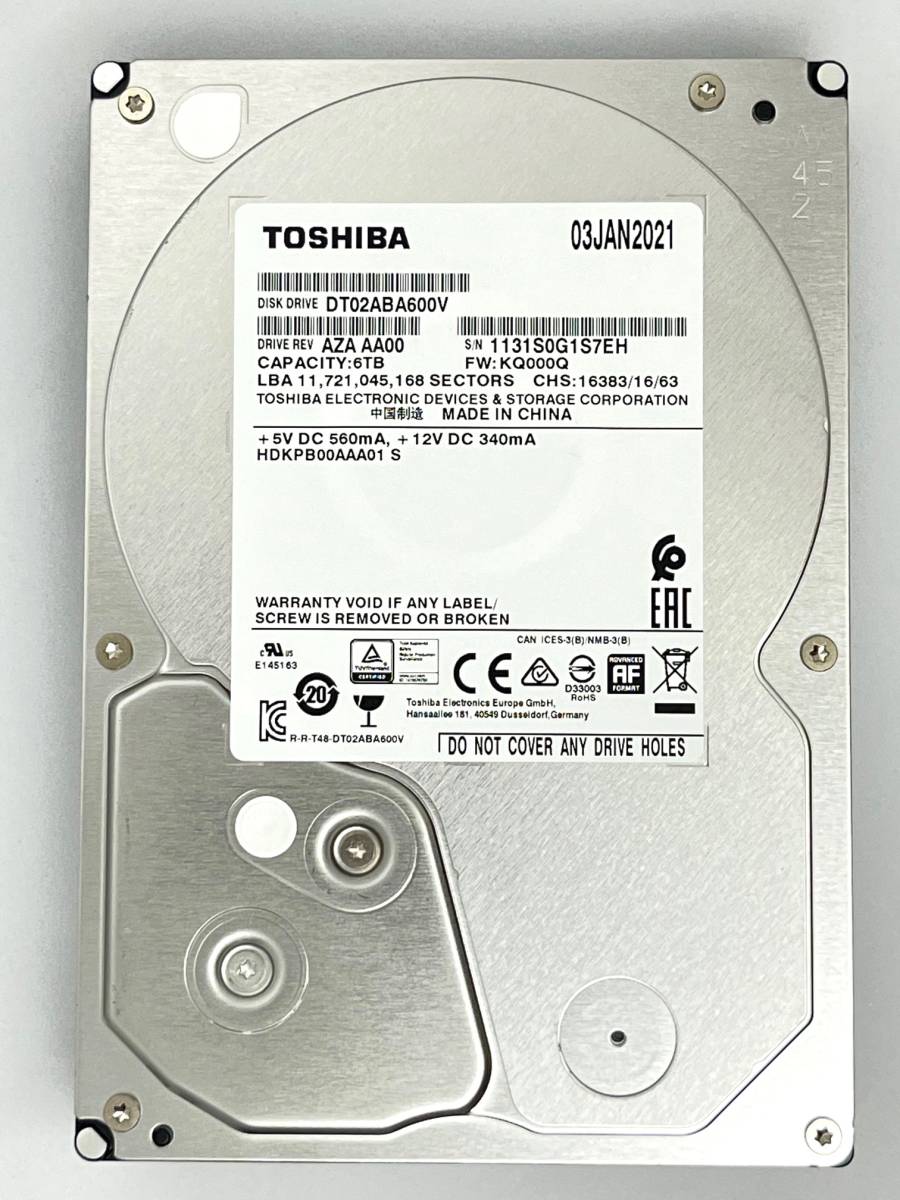 6TB 東芝 / DT02ABA600V 使用時間：35h 3.5インチ 内蔵 HDD SATA600/5400rpm DT02-Vシリーズ ...