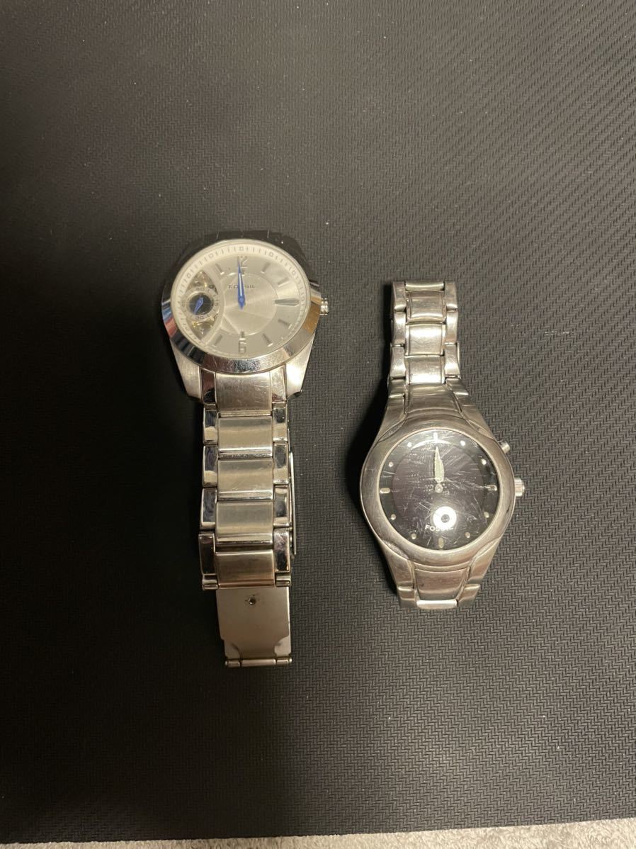 メンズ腕時計 FOSSIL まとめ売り 2本 フォッシル 銀 シルバー ジャンク BIG TICJR-8094 TWIST 6 418 706 ...