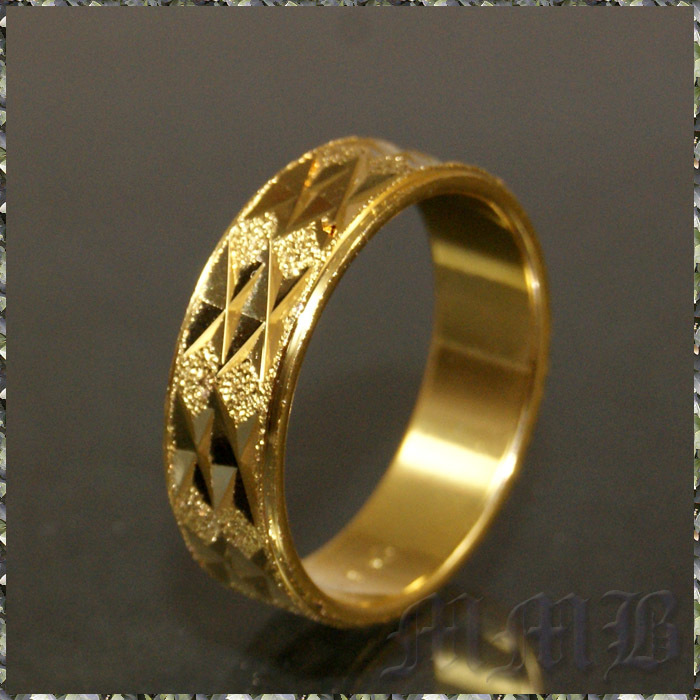 RING 18K Gold Plated Double Cross Cut シャイニング ダブル クロス カット デザイン サンド加工 6mm ...