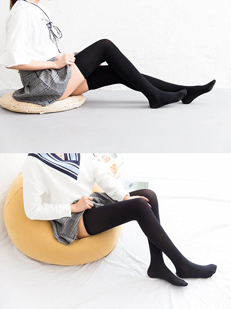 80cm-ブラックの1足 KOUTEI 柔らかナイロン サイハイソックス 超ロング 太もも丈 オーバーニーソックス 美脚 着圧 ス(無地 ...