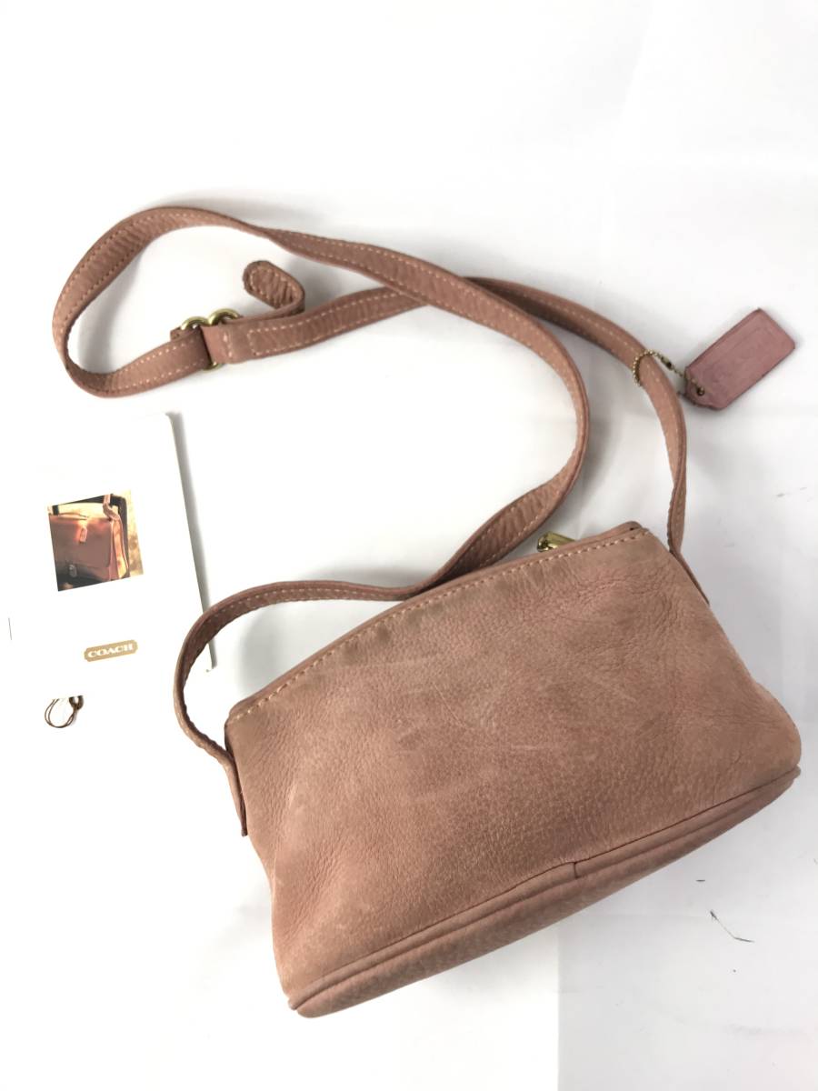 100円 斜め掛け COACH オールドコーチ ショルダーバッグ ポシェット 4945 ヌバックレザー ピンク ヌバックケアキット 管TA80 ...