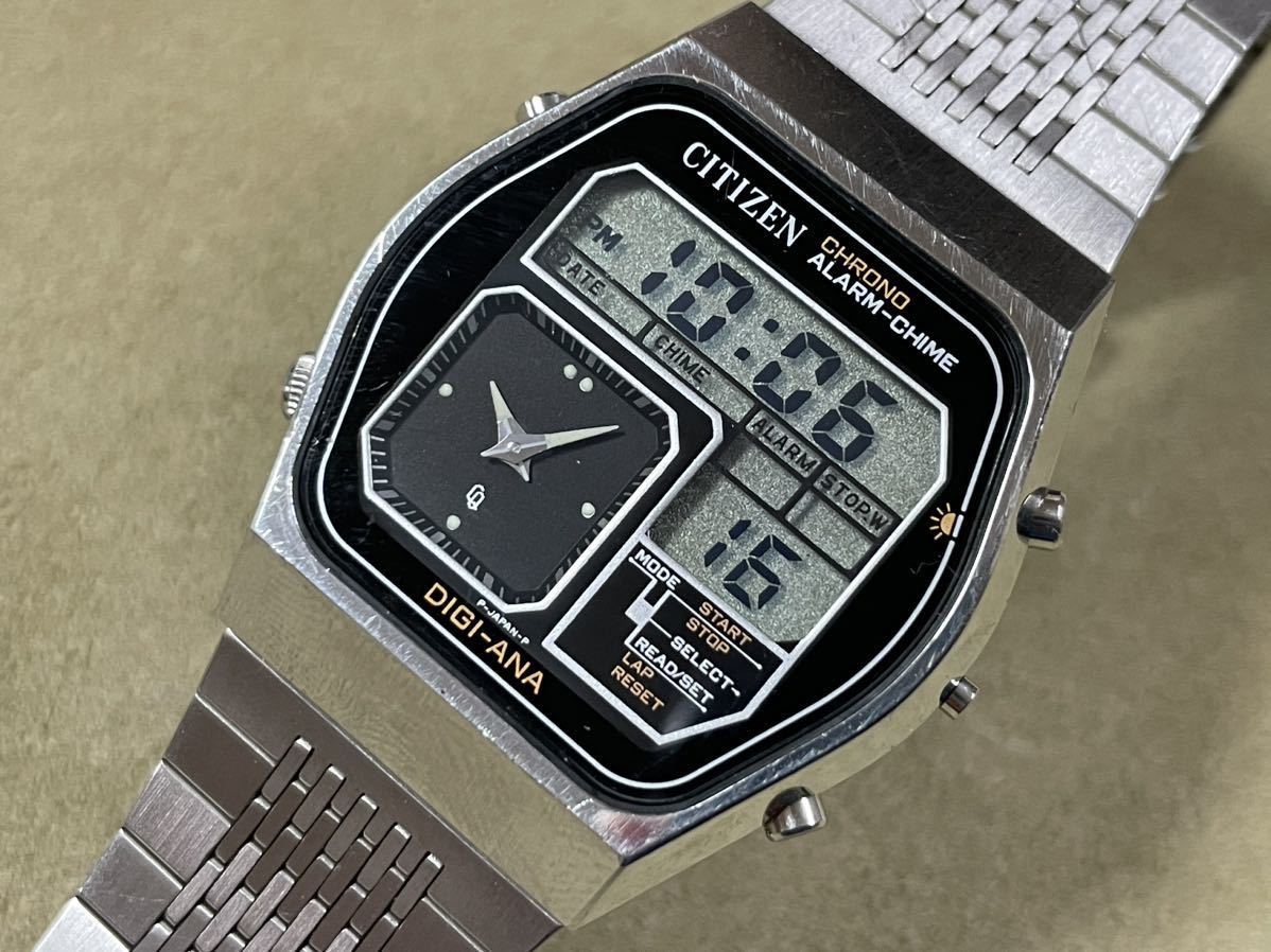 超 モデル CITIZEN シチズン DIGI-ANA デジアナ アナデジ chrono ALARM-CHIME 41-9559 GN-4W ...