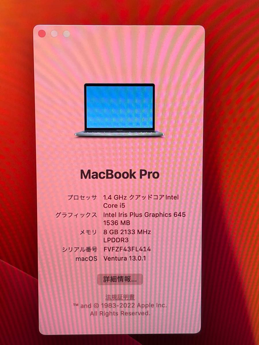 Apple MacBook Pro 2019 A2159 Core i5 8257U 1.4GHz/RAM:8GB/SSD:256GB/13. ...