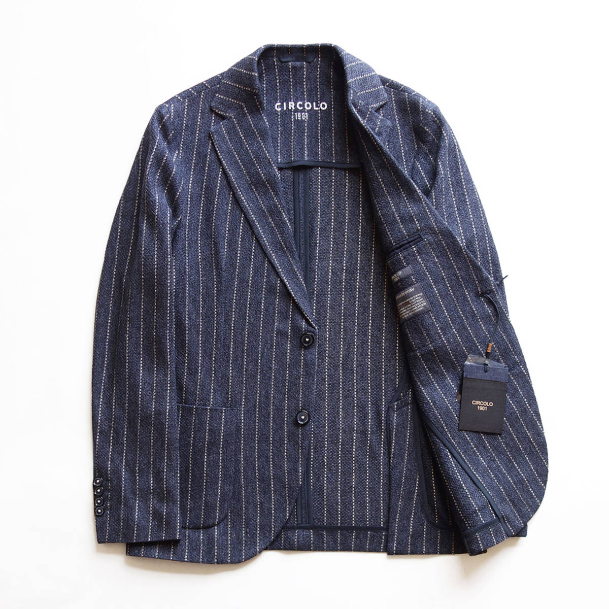 CIRCOLO1901 チルコロ 春夏 清涼感溢れるリネンジャージーストライプジャケット CN2689 ネイビー 48 79 200円 麻ジャケット(テーラードジャケット、ブレザー)｜売買され ...