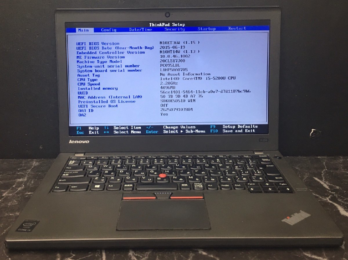 1円 ジャンク LENOVO ThinkPad X250 / 第5世代 / Core i5 5200U 2.20GHz / メモリ 4GB / HDD 500GB / 12.5型 / OS無し ...