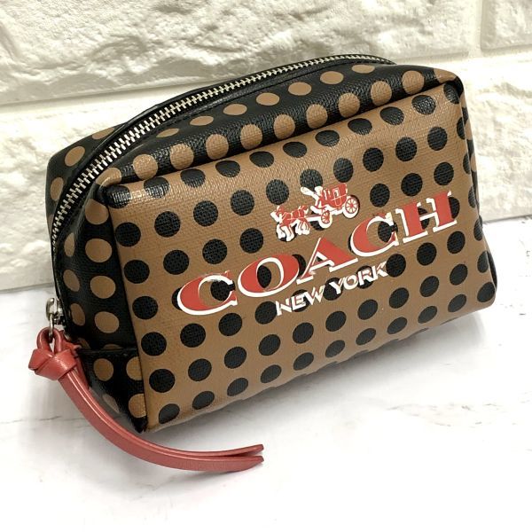 COACH コーチ ポーチ ドット柄 ブラウン×グラック PVC 化粧ポーチ 鞄 fah 9S120/10(ポーチ)｜売買されたオークション ...