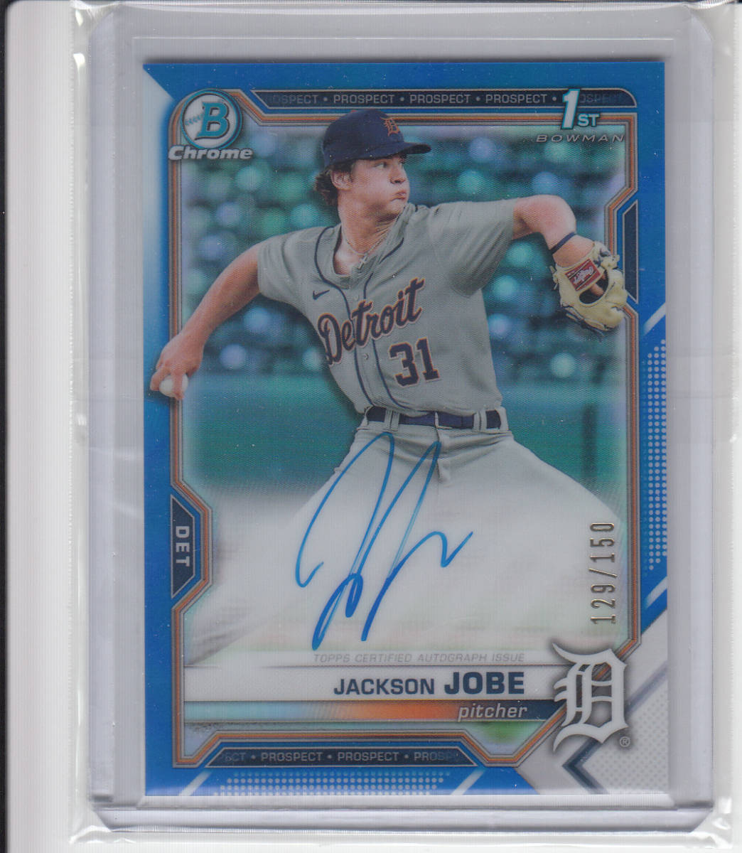 Jackson Jobe 直筆サインカード 150枚限定 Blue Refractor Auto 2021 Bowman Draft ...