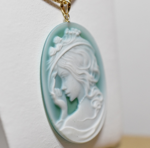 Ж 100～K18 18金 天然ストーンカメオOV21.83ctペンダントトップ｜レディースアクセサリー