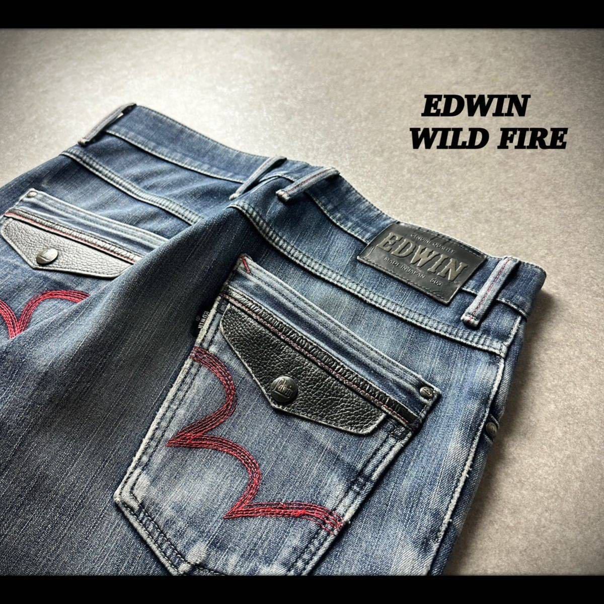 W32 EDWIN エドウィン 503 WILD FIRE ワイルドファイヤー ストレッチ レザーフラップポケット デニムパンツ ジーンズ ...