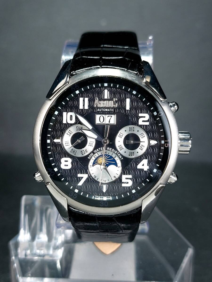ARBUTUS アルブータス AUTOMATIC オートマチック AR0055 メンズ アナログ 自動巻き 腕時計 クロノグラフ ムーンフェイズ み(3針＋カレンダー)｜売買されたオークション ...