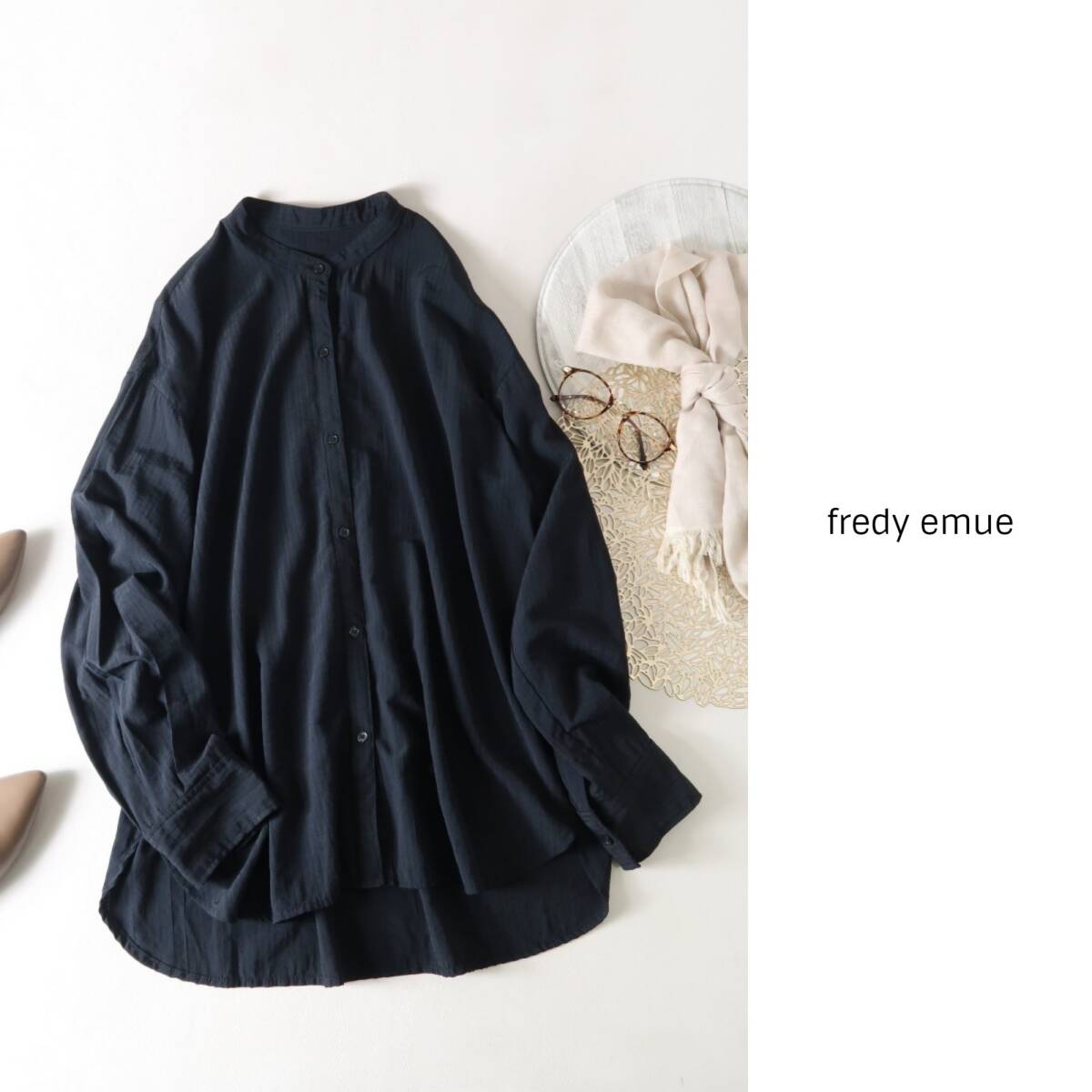 2021年 ノーリーズ fredy emue 洗える オーバーサイズ バンドカラーブラウス 38サイズ A-O 1481(トップス)｜売買され ...