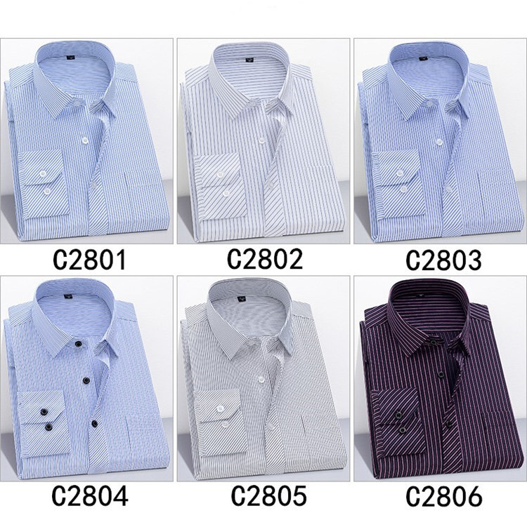 C2806-L パープル ストライプ/ DCKMANY 綿混 高品質 メンズ 折り襟 長袖 シャツ ノーアイロン トップス おしゃれ ビジネス ...