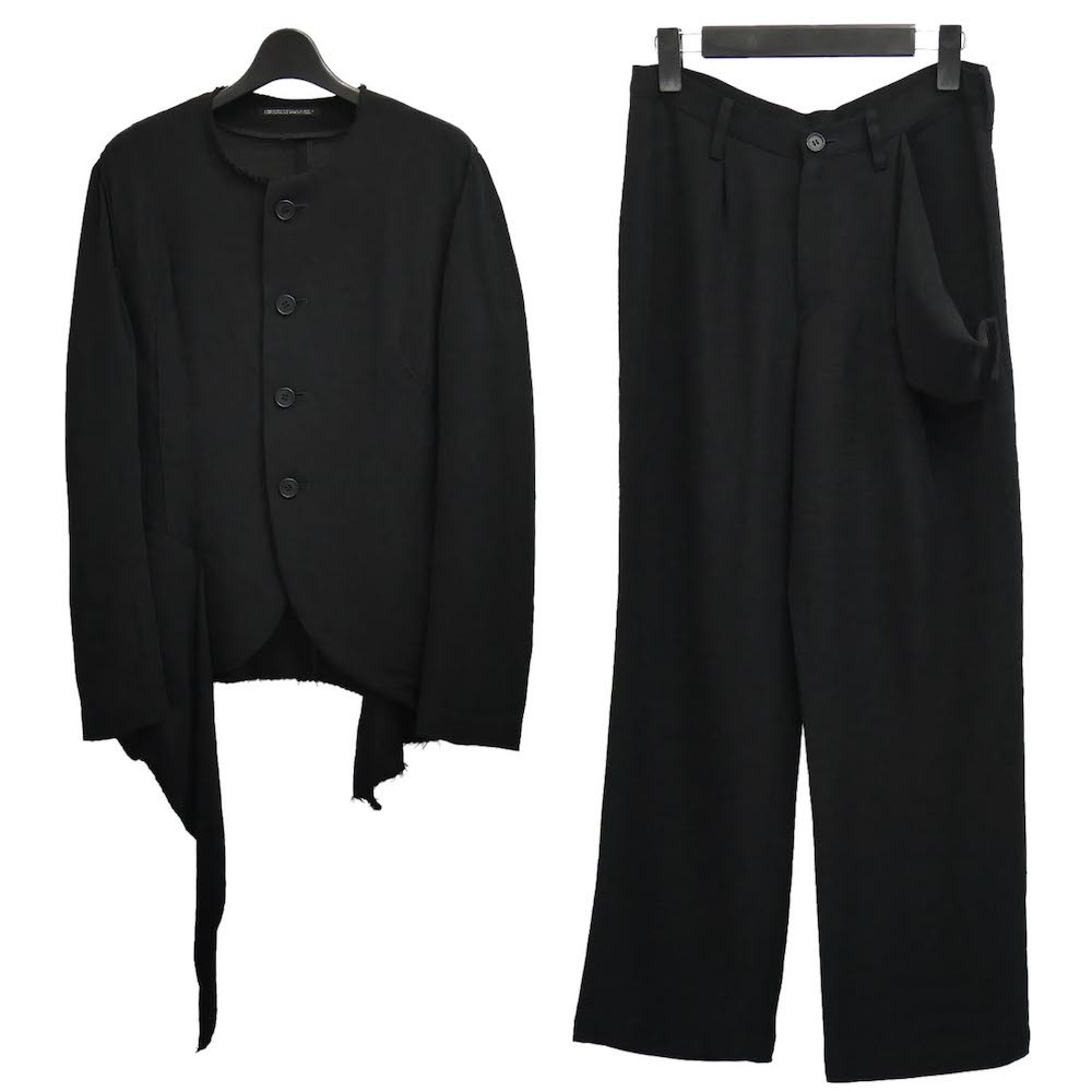 Yohji Yamamoto FEMME 2009ss ウール シルク アシンメトリー セットアップ 09ss ファム ジャケット ワイド パンツ ノーカラー アシメ(ジャケット、上着)｜売買 ...