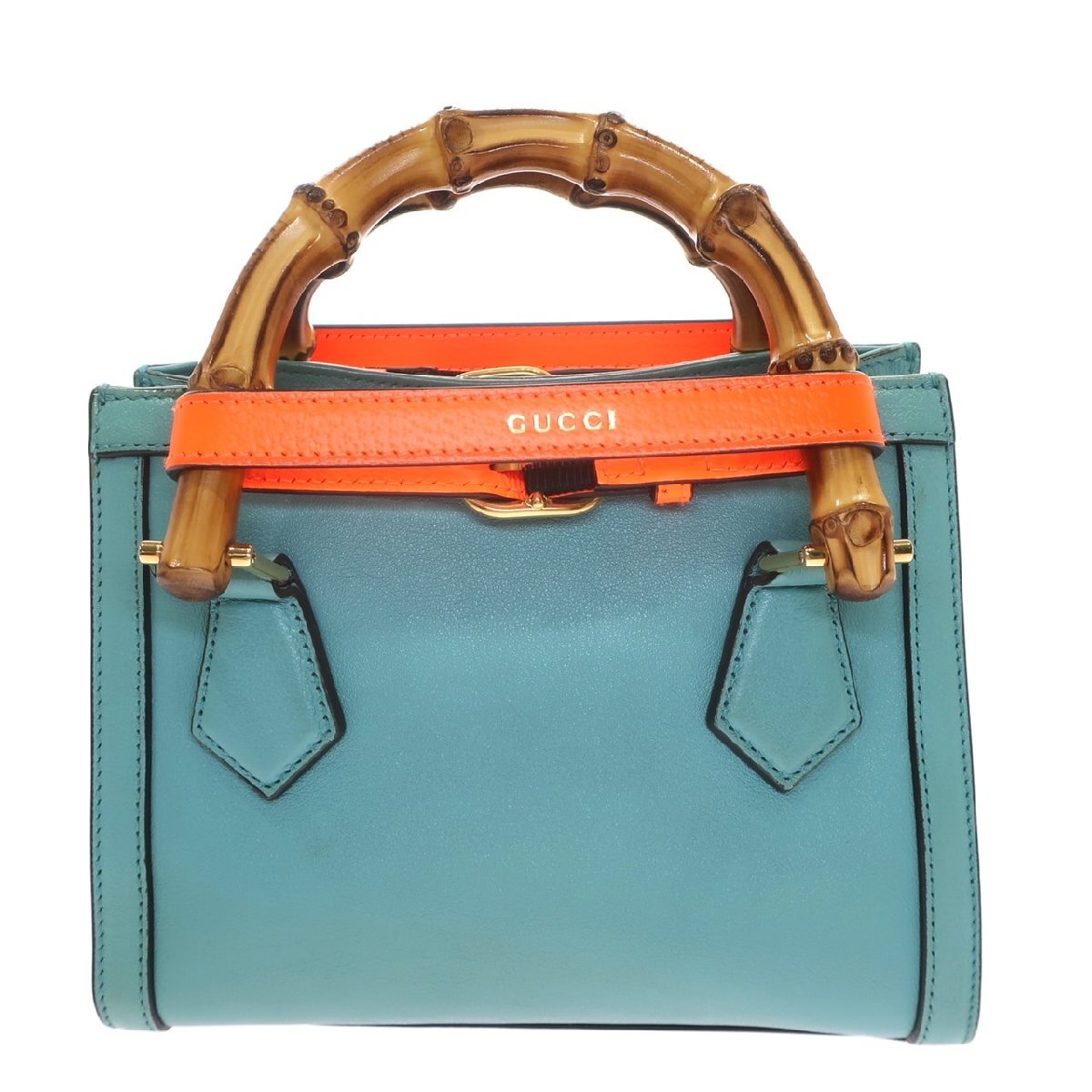 GUCCI グッチ バンブー ダイアナミニ 2Wayショルダーバッグ 655661 ハンドバッグ レザー ライトブルー ゴールド金具 ...