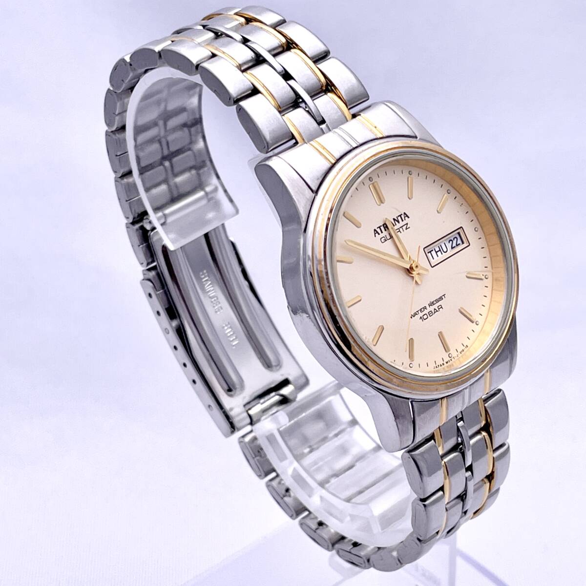 RICOH リコー ATRANTA アトランタ 350004 腕時計 ウォッチ クォーツ quartz デイデイト スクリューバック 金 ...