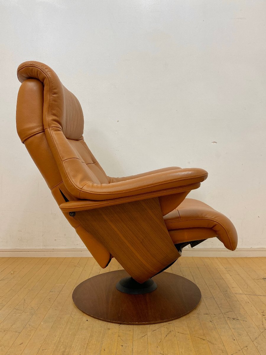 良品／Mサイズ karimoku THE FIRST RU72 カリモク ザ・ファースト リクライニングチェア 1人掛けソファ パーソナルチェア アーム 本革 茶