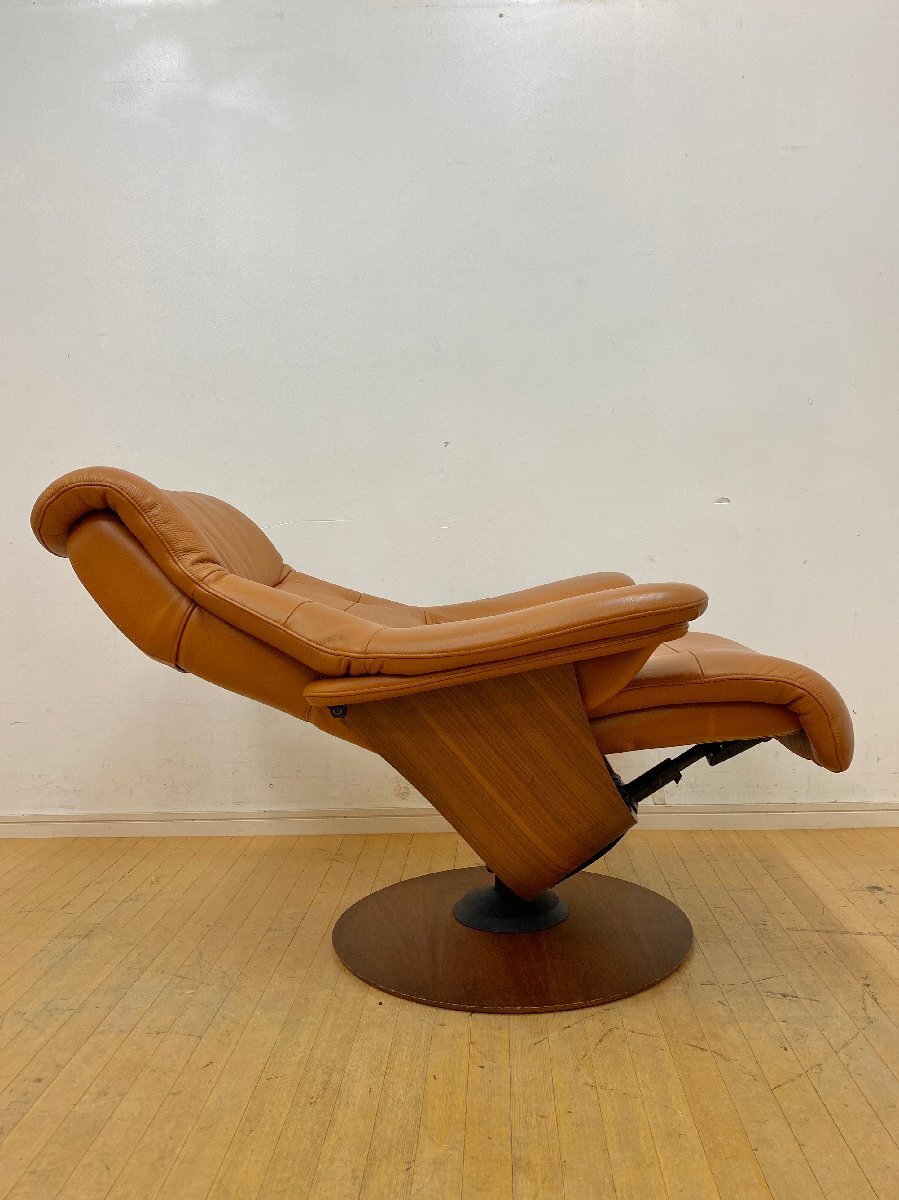 良品／Mサイズ karimoku THE FIRST RU72 カリモク ザ・ファースト リクライニングチェア 1人掛けソファ パーソナルチェア アーム 本革 茶