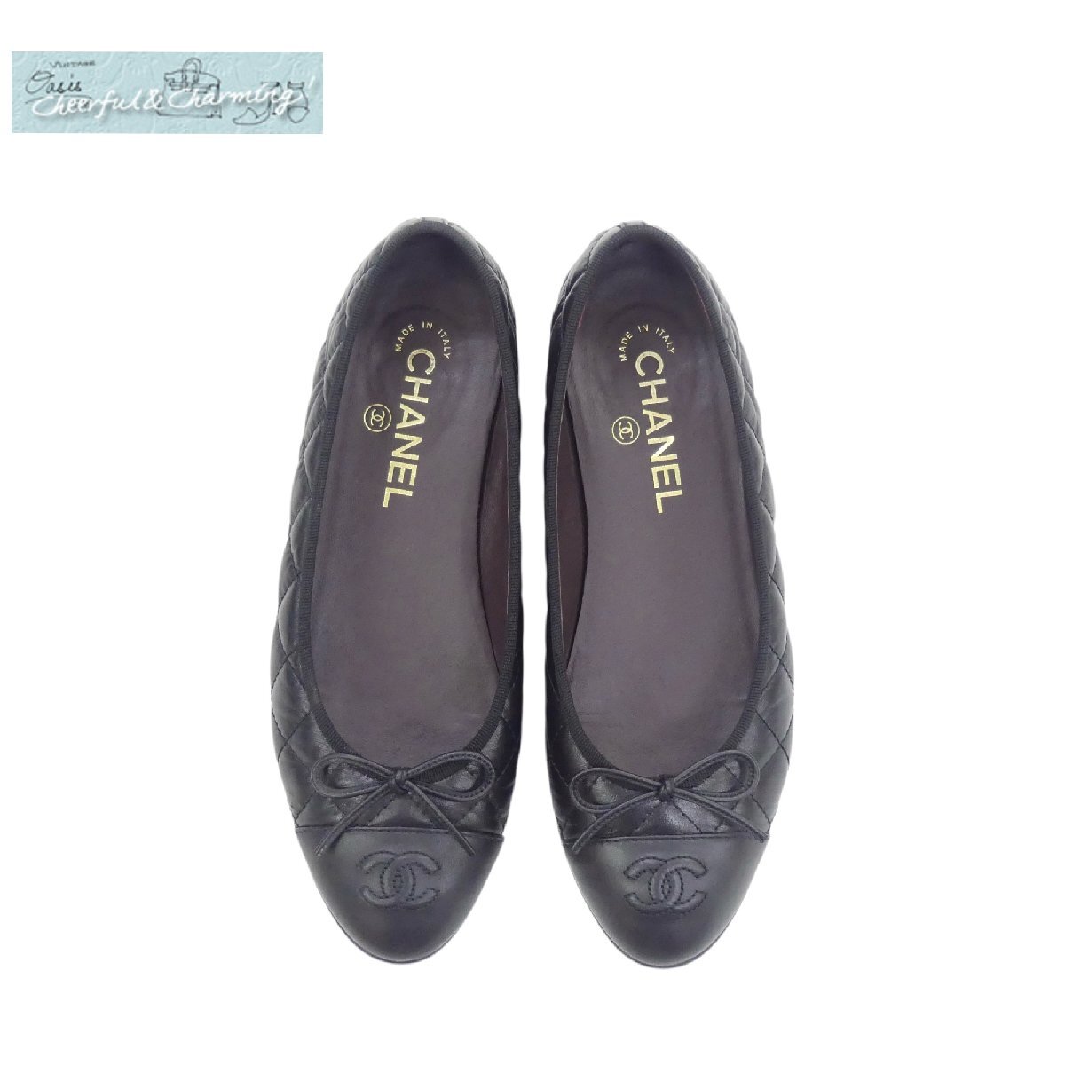 CHANEL フラットシューズ 38C ブラック カーフレザー マトラッセ ココマーク リボン G26250(25.0cm以上)｜売買されたオークション情報、yahooの商品情報をアーカイブ ...