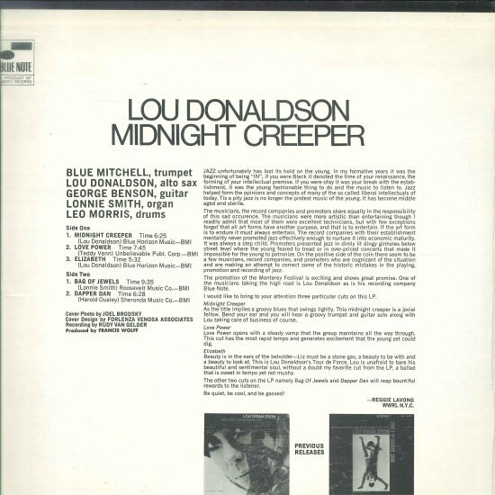 BLUE NOTE LP ルー ドナルドソン LOU DONALDSON MIDNIGHT CREEPER 1968年 VAN GELDER 米オリジナル GEORGE BENSON/BLUE ...