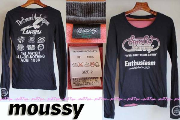 moussyマウジー両面ロゴ入り長袖カットソー2細身Mチャコールグレー×ピンク/スキニーデニムにも スライslyロデオクラウンズ(長袖カットソー)｜売買されたオークション情報、yahooの商品 ...