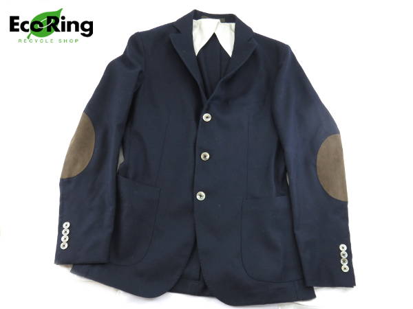 1円 フガート FUGATO シップス メンズ エルボーパッチ 毛100％ ジャケット size38 紺×茶 HS972(テーラードジャケット ...