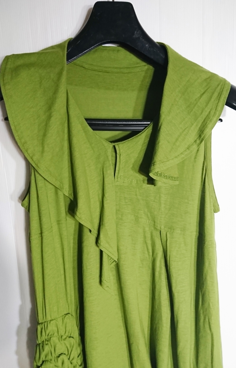 大きめサイズ イークラット E-clat 襟裾アシンメトリータンクワンピース グリーン×花モチーフステッチ 42サイズ(その他)｜売買されたオークション情報、yahooの商品情報をアーカイブ ...