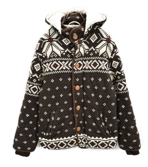 CATHY'S CLOSET キャシーズクロセット フード 中綿 ニット ジャケット L 焦茶 激安 181019 メンズ mdj543(L ...