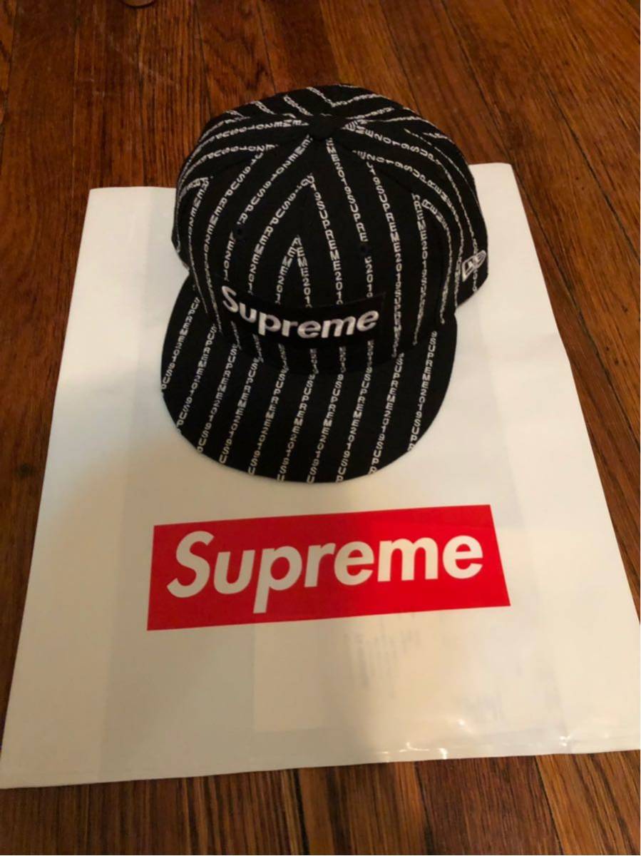 1円スタート NY店購入 黒 7 1/2 国内発送 Supreme 19SS Supreme Text Stripe New Era Cap ...