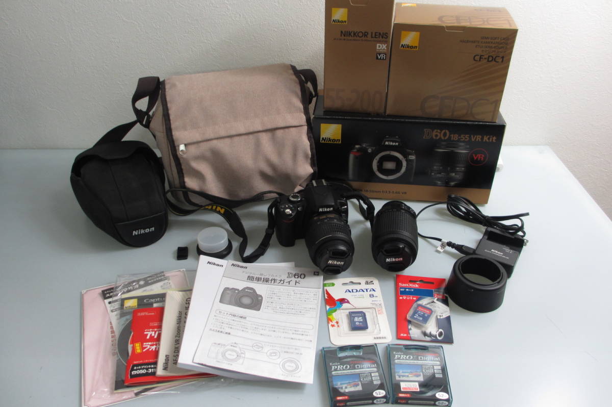 NIKON ニコン D60 デジタル一眼レフカメラ 18-55 VR Kit 充電器 2GB メモリーカード付き 別売りレンズ 他 付属品付 ...